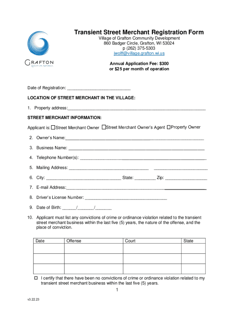 Fillable Online Transient Street Merchant Registration Form Fax Email ...