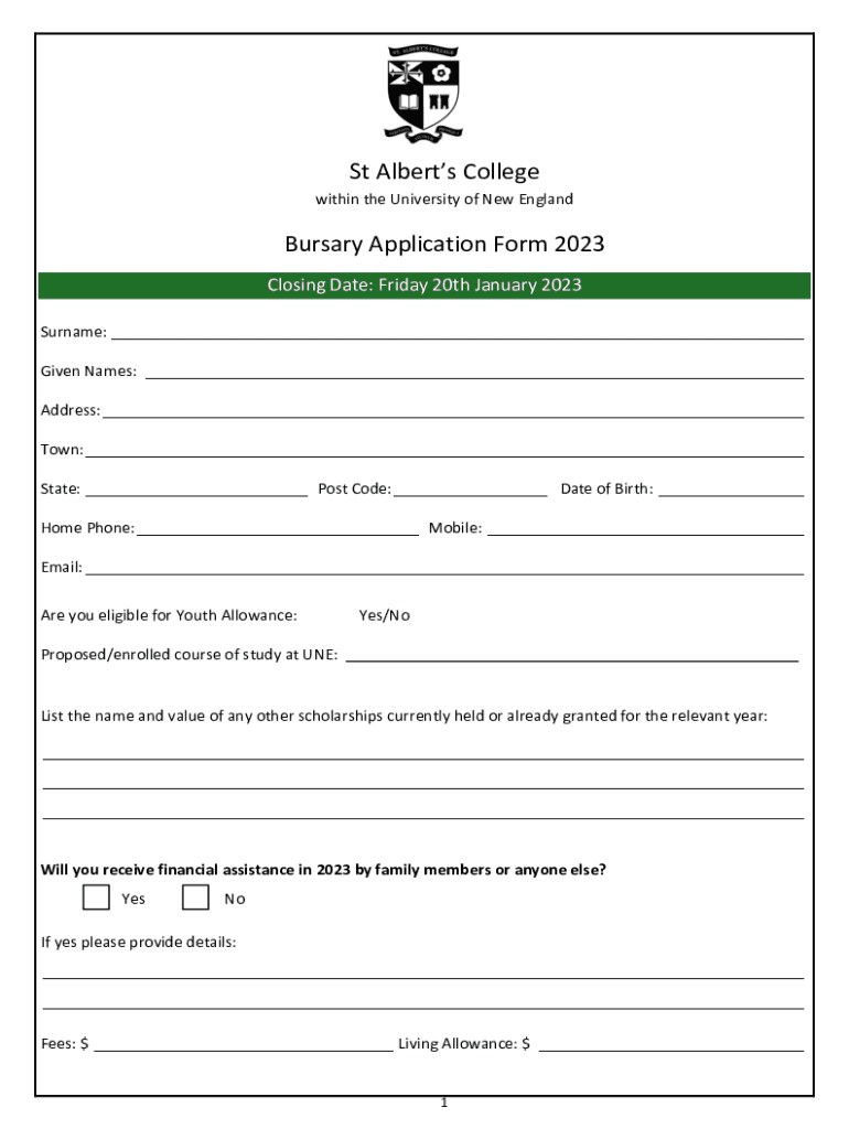 Fillable Online St Albert's College Bursary Application Form 2023 Fax Email Print - pdfFiller