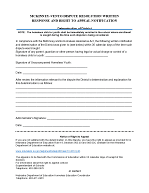 Fillable Online SAMPLE MCKINNEY-VENTO DISPUTE RESOLUTION ... Fax Email ...