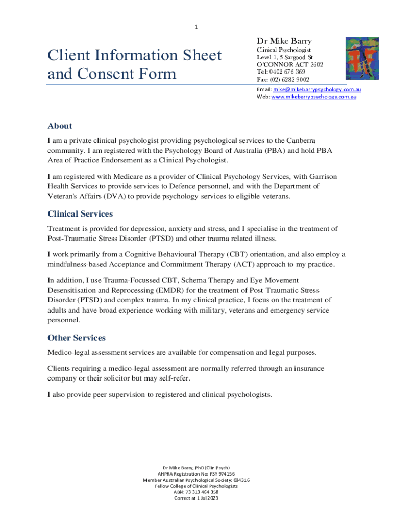 Fillable Online Client Information Sheet and Consent Form Fax Email Print - pdfFiller