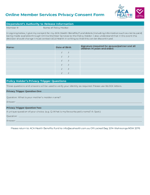 Fillable Online Online Member Services Privacy Consent Form Fax Email ...