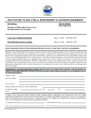 Fillable Online co okaloosa fl invitation to bid (itb) & respondent's acknowledgement Fax Email ...