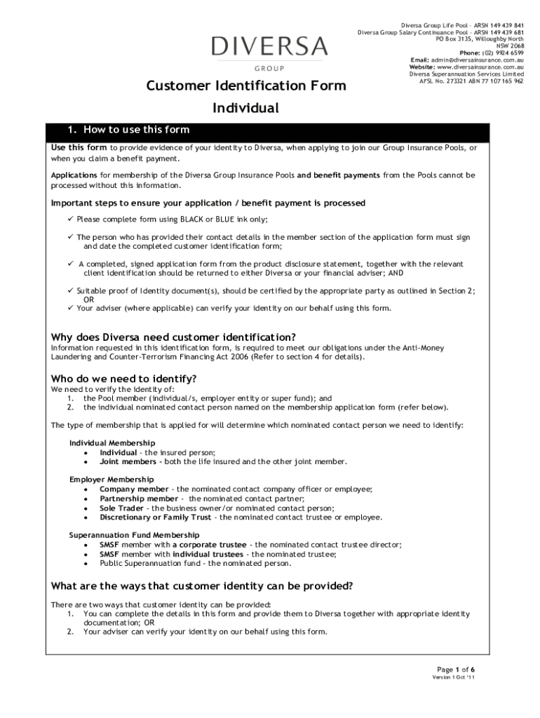 Fillable Online Customer Identification Form Individual Fax Email Print ...