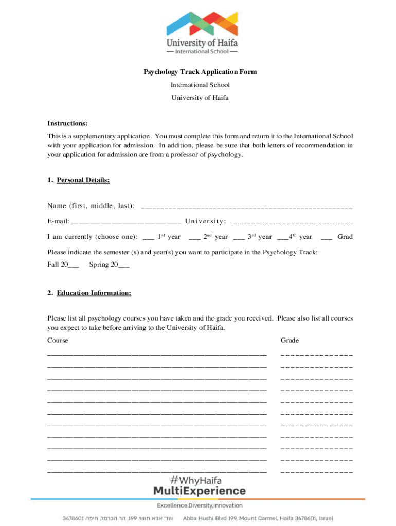 Fillable Online Psychology Track Application Form Fax Email Print ...