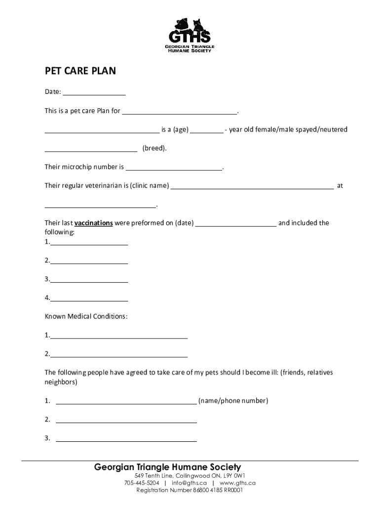Fillable Online Pet-care plans during COVID-19: how to keep your ...
