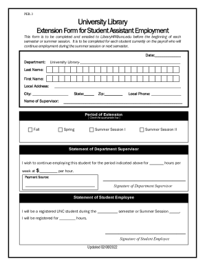Fillable Online Extension Form for Student Assistant Employment Fax ...