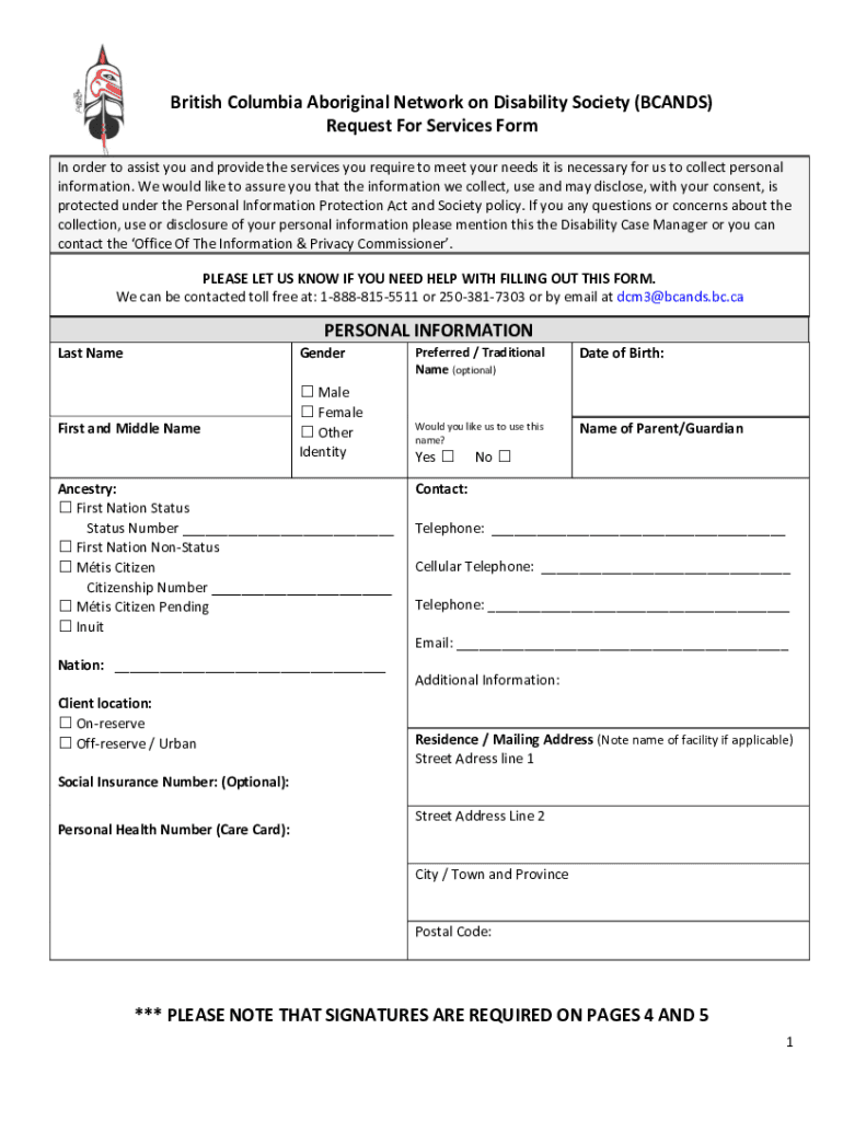 Fillable Online BCANDS-Request-for-Services-Form-Limits-of- ... Fax ...