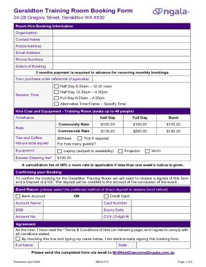 Fillable Online Geraldton Training Room Booking Form Fax Email Print ...