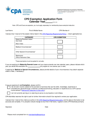 Fillable Online CPD Exemption Application Form Calendar Year Fax Email ...