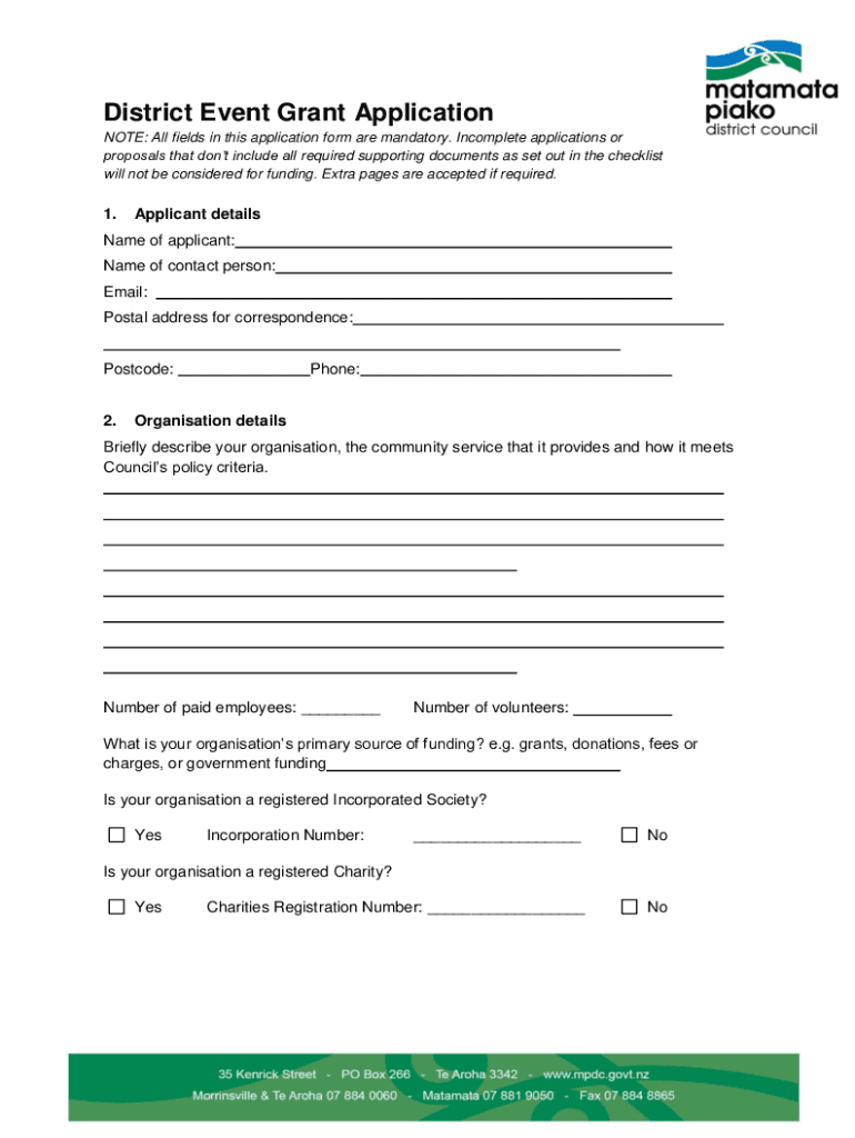 Fillable Online District Event Grant Application Fax Email Print ...