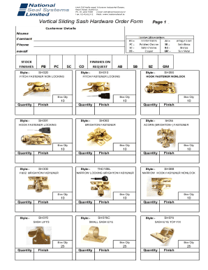 Fillable Online Vertical Sliding Sash Hardware Order Form Fax Email ...