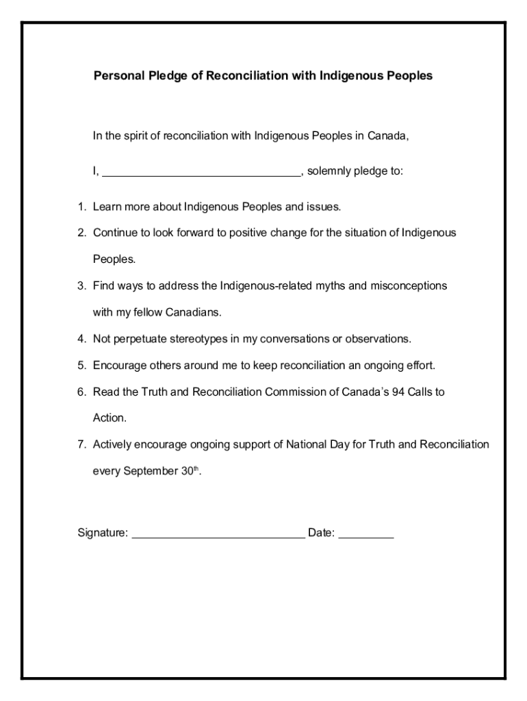 Fillable Online Personal Pledge of Reconciliation with Indigenous ...