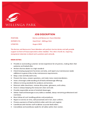 Fillable Online Barista Job Description +2023 TEMPLATE Fax Email Print ...