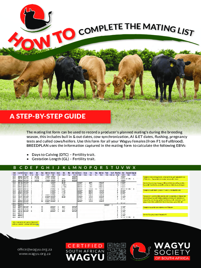 Fillable Online Mating List Form - Wagyu News Fax Email Print - pdfFiller