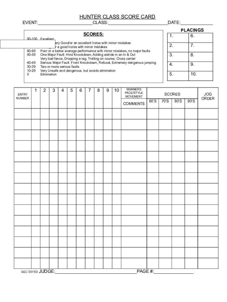 Fillable Online How Do Hunter Judges Score A Round? Fax Email Print ...