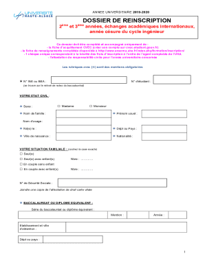 Remplissable En Ligne DOSSIER DE REINSCRIPTION - ENSCMu - UHA Faxer Email Imprimer - pdfFiller