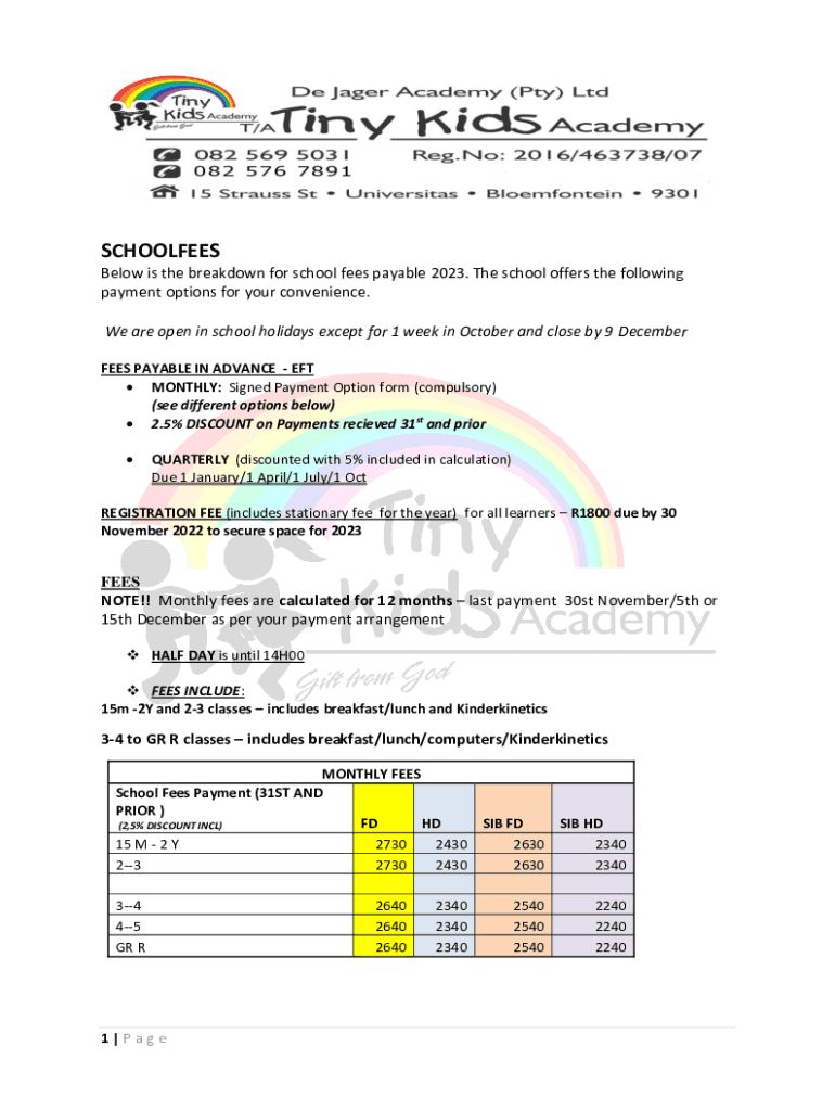 Fillable Online Below is the breakdown for school fees payable 2023 Fax ...