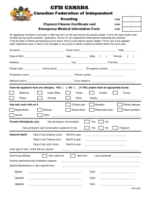 Fillable Online Scouts Canada Physical Fitness Form - Fill Online ...