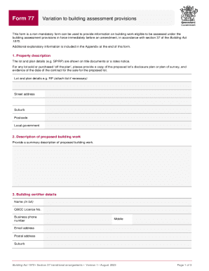 Fillable Online Form 77 Variation to building assessment provisions ...