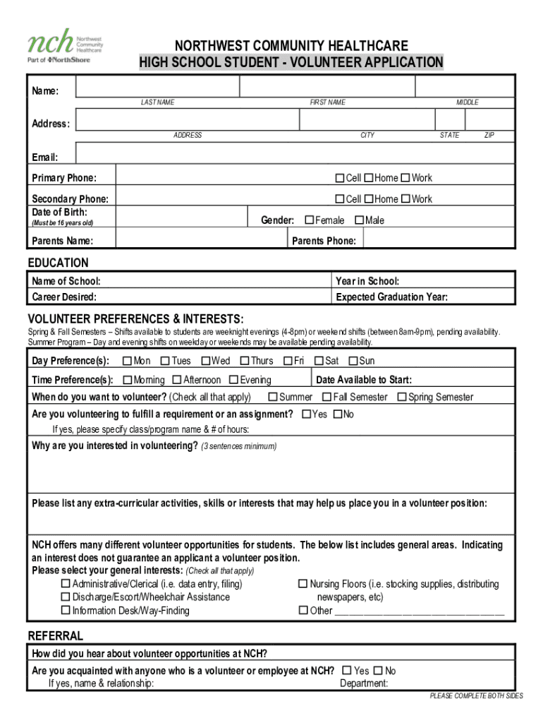 Fillable Online NCH-Adult-Volunteer-Application- ... Fax Email Print ...