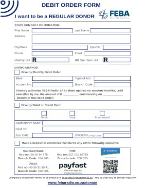 Fillable Online DEBIT ORDER FORM - FEBA Radio Fax Email Print - pdfFiller