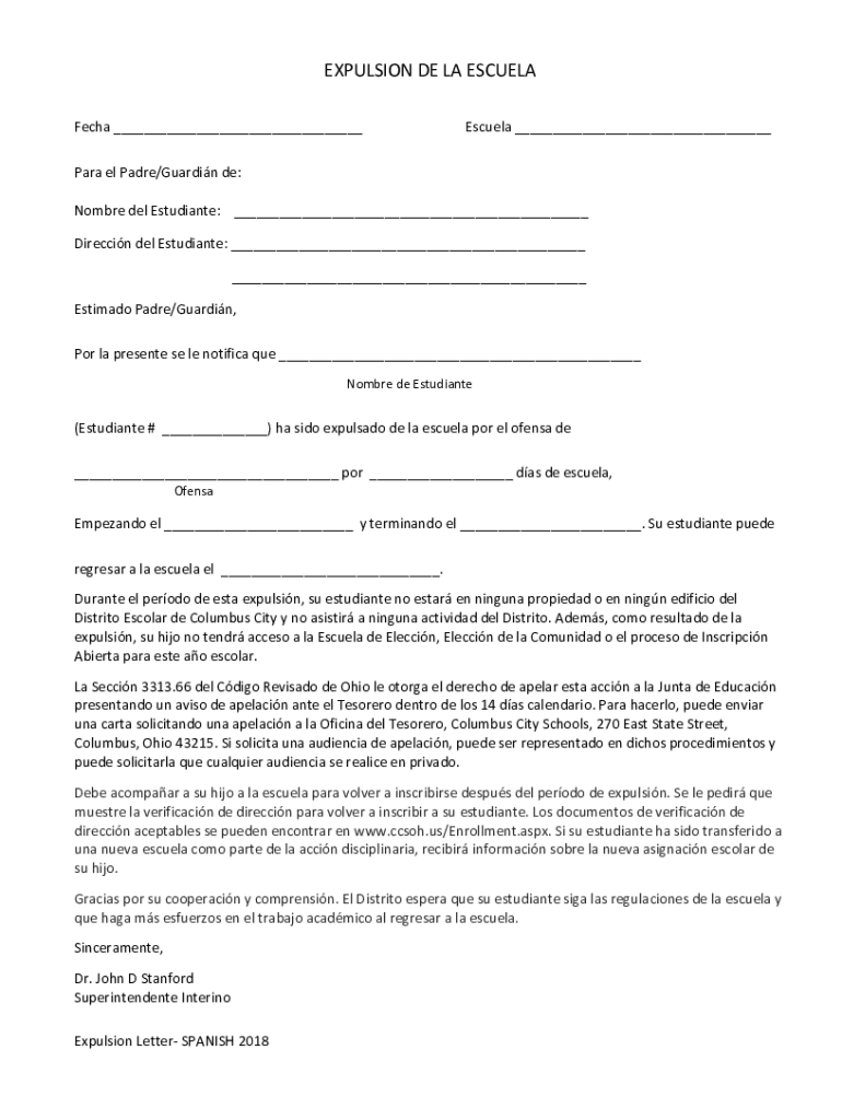Completable En línea EXPULSION DE LA ESCUELA Fax Email Imprimir - pdfFiller