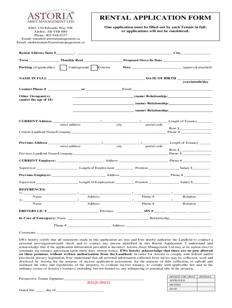 Fillable Online Astoria Rental Application Fax Email Print - pdfFiller