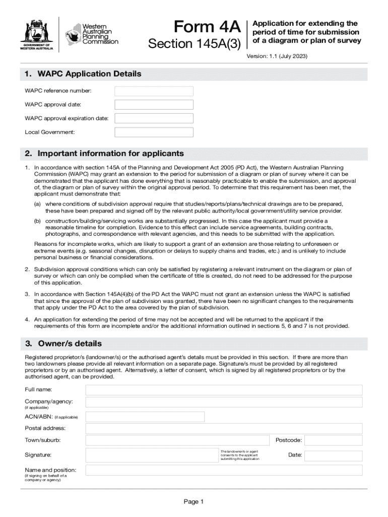 Fillable Online Form 4A - Application for extending the period of time ...