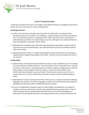 Fillable Online informed consent and counseling agreement for therapy ...