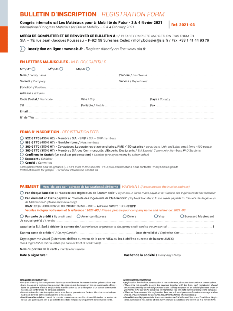 Remplissable En Ligne BULLETIN D'INSCRIPTION . REGISTRATION FORM Fax ...
