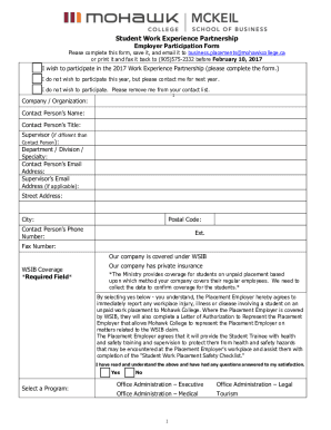 Fillable Online Student Work Experience Partnership Fax Email Print ...