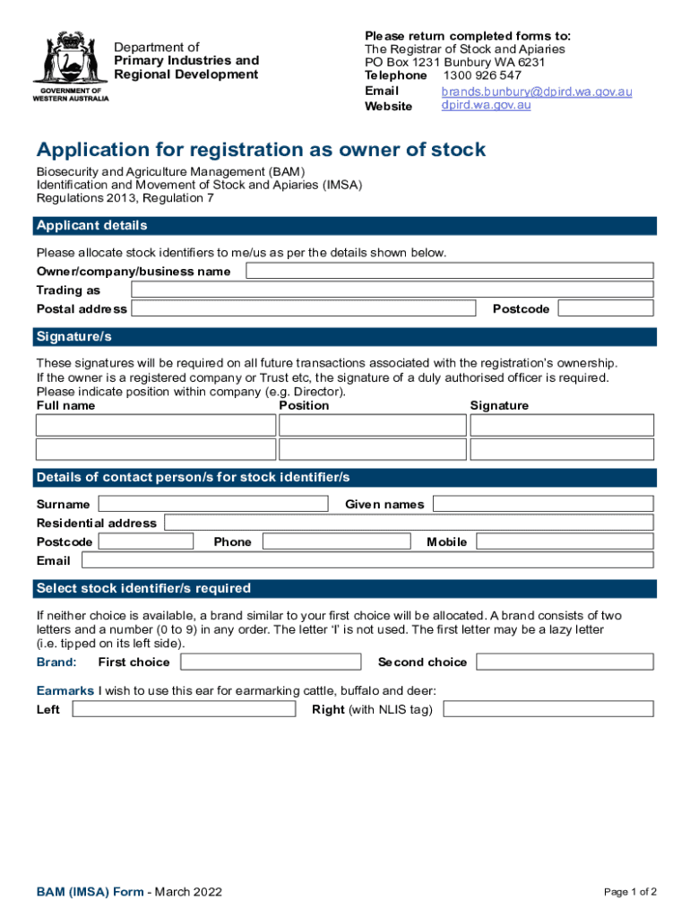 Fillable Online Application for registration as owner of stock Fax ...