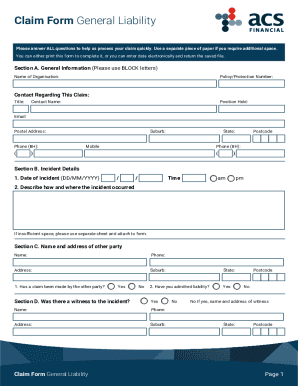 Fillable Online Claim Form General Liability Fax Email Print - pdfFiller