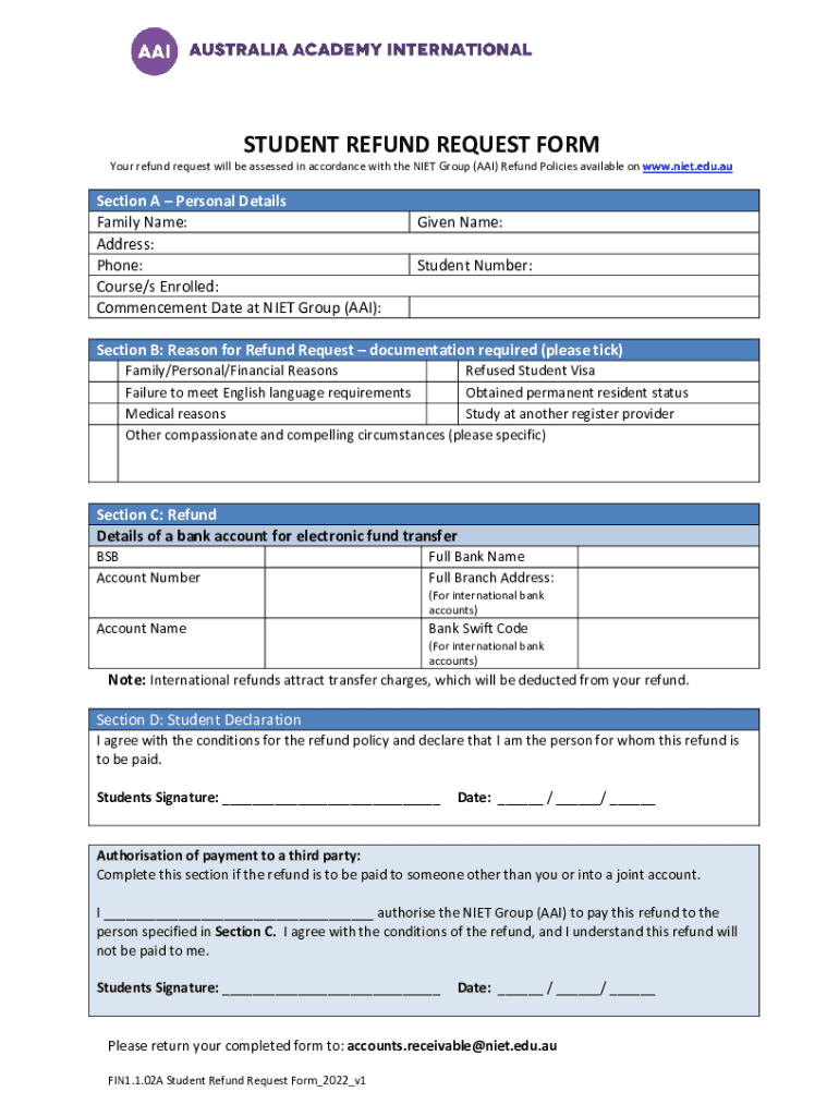 Fillable Online Domestic Student Refund Request Form A Fax Email Print ...