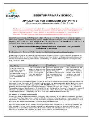 Fillable Online APPLICATION FOR ENROLMENT 2021 PP-Yr 6 Fax Email Print ...