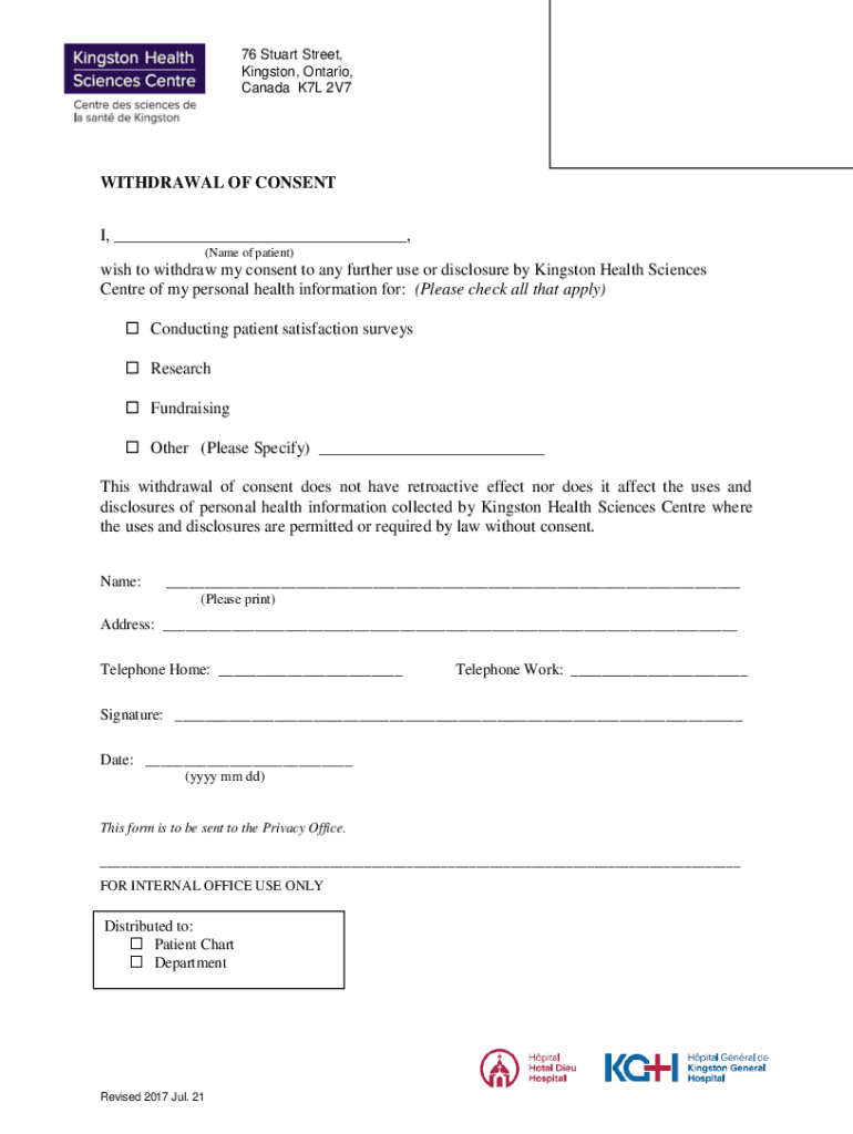 Fillable Online patient informed consent form - Kingston General ...