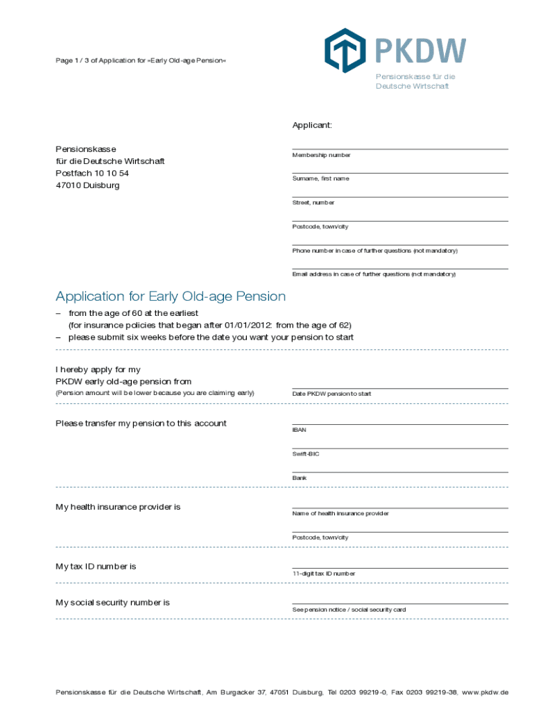 Fillable Online Application for Early Old-age Pension - Duisburg Fax ...