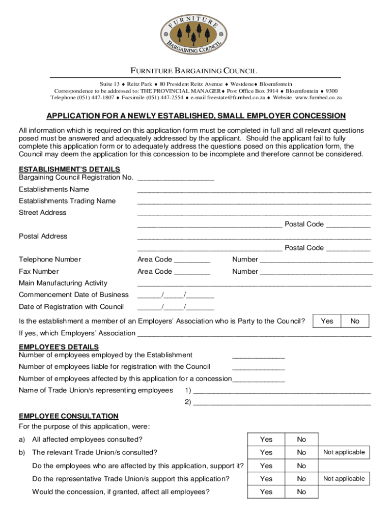 Fillable Online APPLICATION FOR NEWLY ESTABLISHED SMALL EMPLOYER CONCESSION - FS.doc Fax Email ...