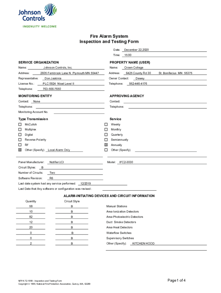 Fillable Online Fire Alarm System Inspection and Testing Form Fax Email ...