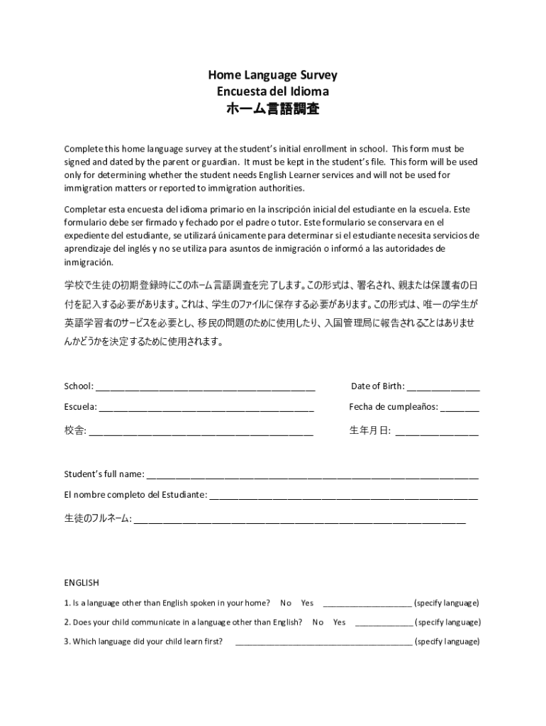 Completable En línea Home Language Survey (HLS): Frequently Asked ...