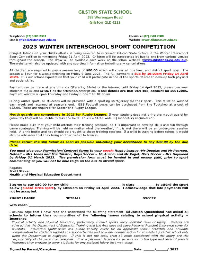 Fillable Online gilstonss eq edu Gilston State SchoolDepartment of ...