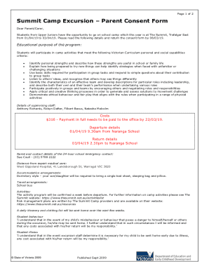 Fillable Online Summit Camp ExcursionParent Consent Form Fax Email ...