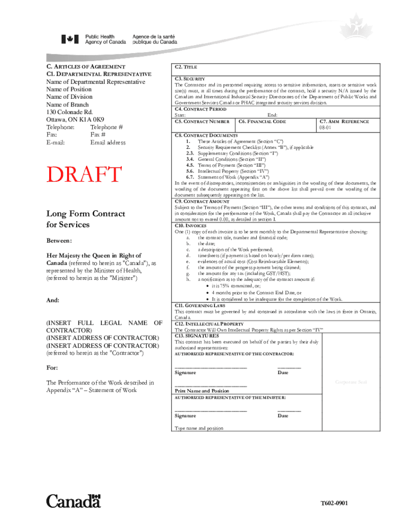 Fillable Online Long Form Contract for Services This requirement ...