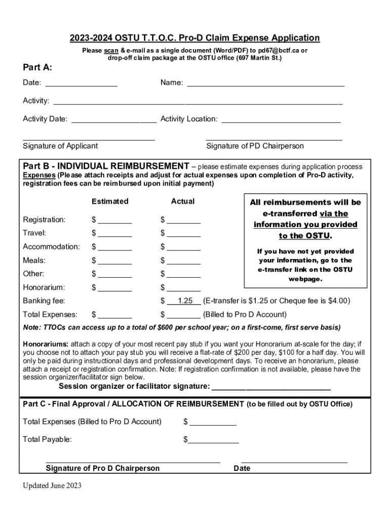 Fillable Online Forms Pd Ttoc Pro D Claim Form 2023 2024 Fax Email