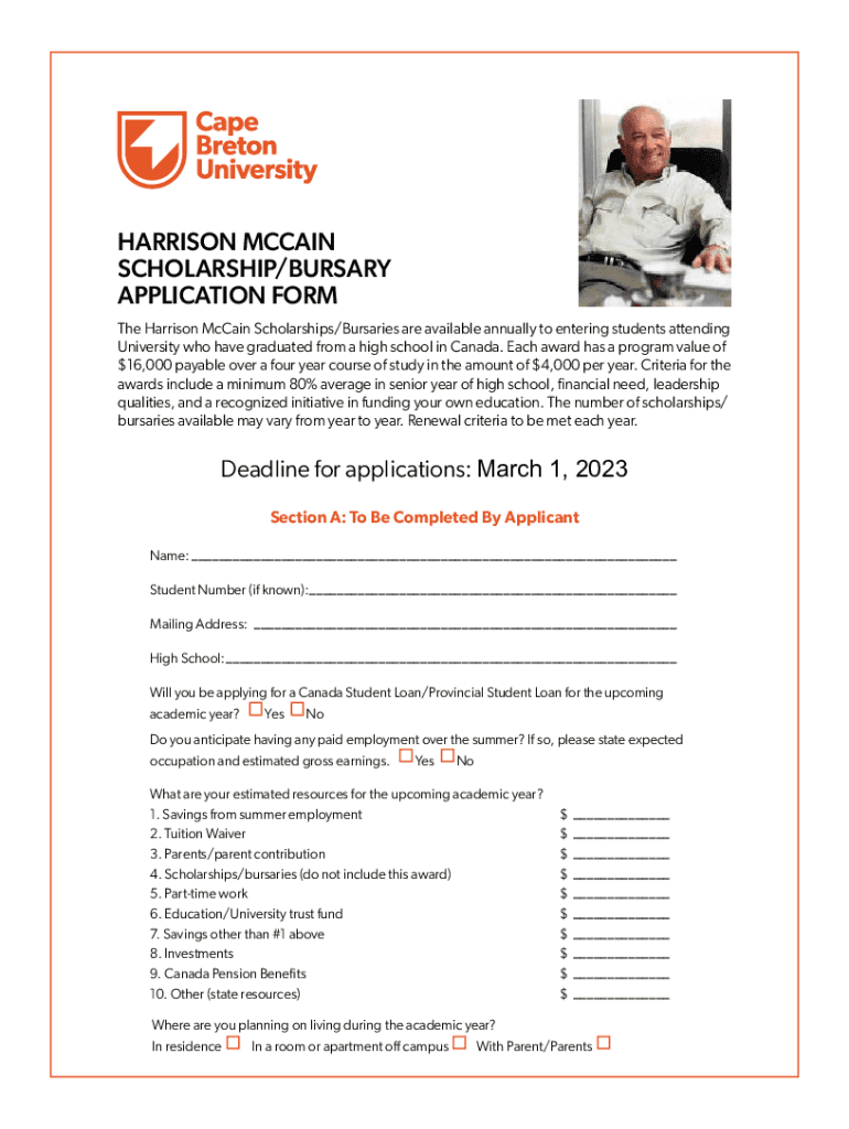 Fillable Online Harrison-McCain-Scholarship-Bursary-Application ...
