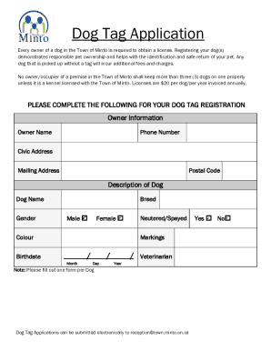 Fillable Online Dog Tag Application The Town of Minto Fax Email Print ...