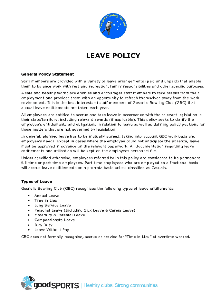 Fillable Online Leave Entitlements Policy / Document / La Trobe Policy ...