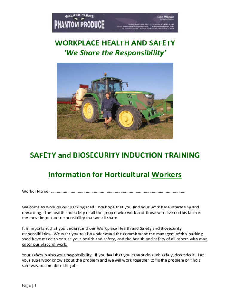 Fillable Online Safety induction information for picking and packing ...