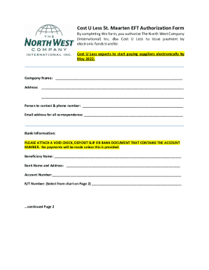 Fillable Online Cost U Less St. Maarten EFT Authorization Form Fax ...