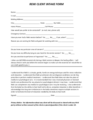 Fillable Online REIKI CLIENT INTAKE FORM Fax Email Print - pdfFiller